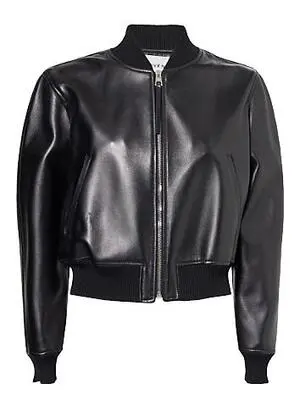 Givenchy Cropped Leather Bomber Jacket - Black