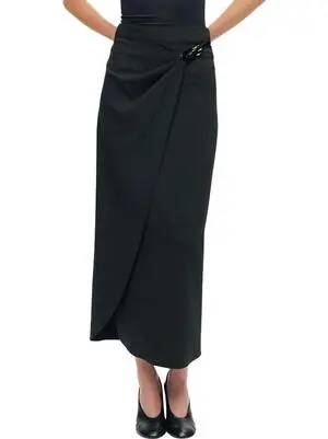 NOCTURNE Ring-buckle Asymmetric Wrap Maxi Skirt - Black