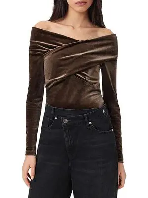 ALLSAINTS Delta Velvet Top - Bitter Brown
