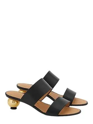 FERRAGAMO Leather Bauble Heel Sandals - Nero