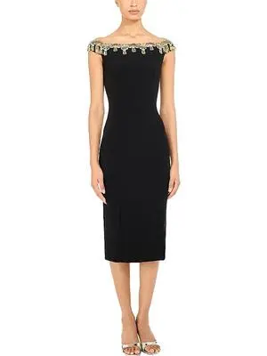 Jenny Packham Valorie Beaded Off-shoulder Midi Dress - Liquorice