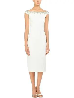 Jenny Packham Valorie Beaded Off-shoulder Midi Dress - Vanilla