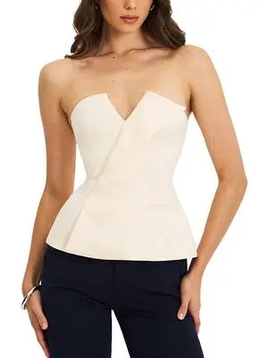 MISS CIRCLE Yani Asymmetrical Lapel Peplum Top - Ivory