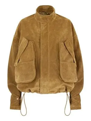 Attico Leather Bomber Jacket - Sand