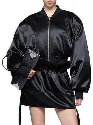 Attico Satin Bomber Jacket - Black