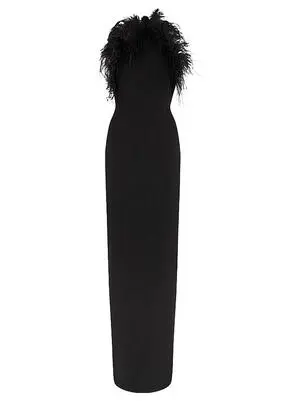 Attico Feather Trim Maxi Dress - Black