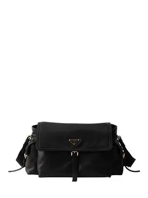 Prada Large Nappa Leather Flap Shoulder Bag - Black