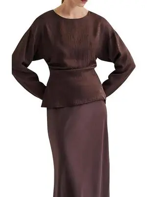 MALINA Rosalie Jacquard Weave Satin Blouse - Chocolate