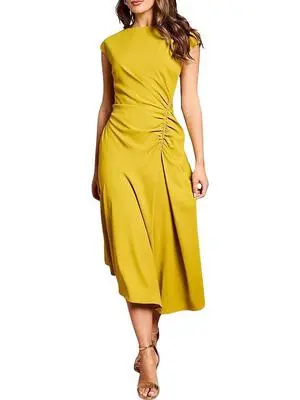 Coast Drape Side Cap Sleeve Midi Dress - Chartreuse