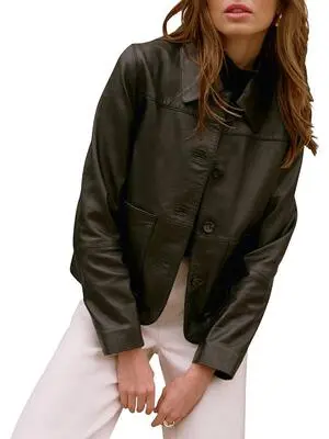 Mint Velvet Leather Jacket With Pocket Detail - Black