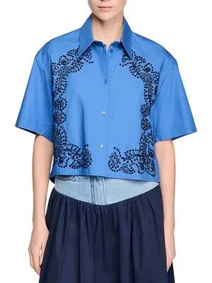 SANDRO Embroidered Beaded Shirt