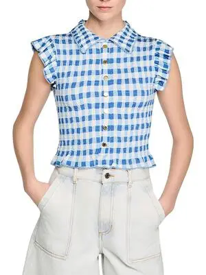 Sandro Smocked Top - Blue / White