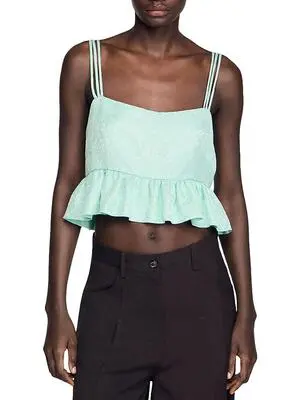 Sandro Ruffled Jacquard Crop Top - Light Green