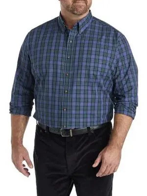 HARBOR BAY BY DXL Big & Tall Easy-care Small Plaid Sport Shirt V2 - Blue Green