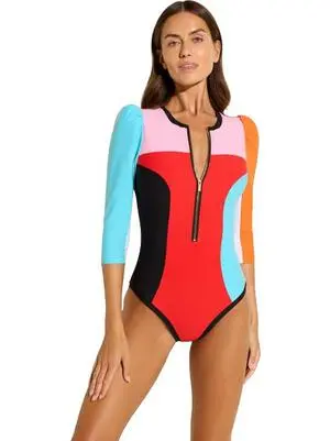 STYLEST Dreamsculpt Multi Puff Sleeve Zip One Piece Multicolor