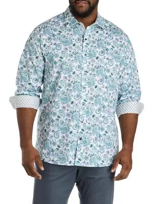SYNRGY BY DXL Big & Tall Large Paisley Sport Shirt White Multi