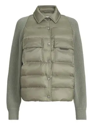Brunello Cucinelli Nylon Down Shirt Jacket With Monili Detail - Green