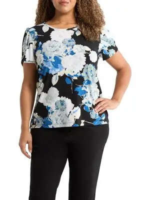 Anne Klein Floral Print Tulip Sleeve Top - Anne Black Multi