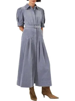 Mint Velvet Belted Corduroy Shirt Dress - Blue