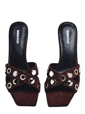 Lola Cruz Studded Mule Heels - Brown