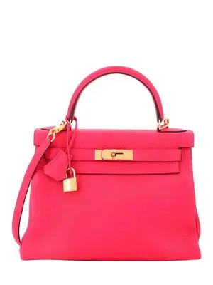 HERMES Kelly Handbag 28 Pink Clemence With Gold Hardware - Rose Extreme