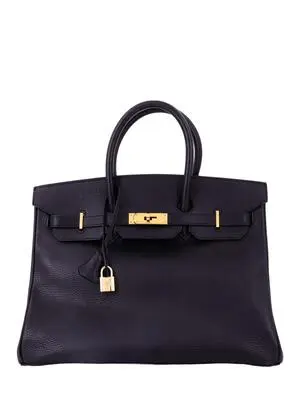HERMES Birkin Handbag Black Ardennes With Gold Hardware 35