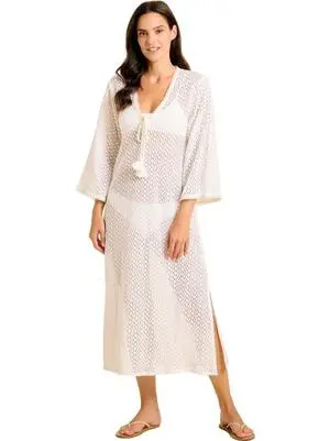 SITANO Sorrento Bell Sleeve Crochet Maxi Cover-up - White