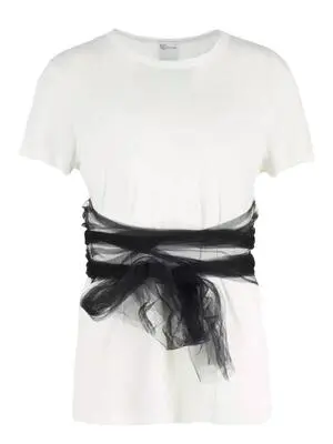 Red Valentino Wrapped Cotton T-shirt With Tulle Embellishment - White