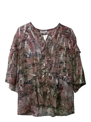 IRO PARIS Floral Metallic Open-back Blouse - Pink