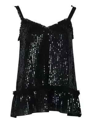 Alice + Olivia Sequin Sleeveless Top - Black