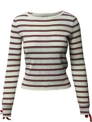 Sandro Striped Ribbon-tie Knit Top - White
