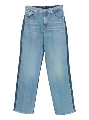 7 For All Mankind Contrast-panels Straight-leg Jeans - Blue