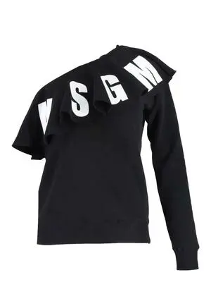 MSGM Logo Print One-shoulder Top - Black