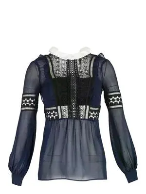 SELF-PORTRAIT Lace-detail Long-sleeve Blouse - Blue