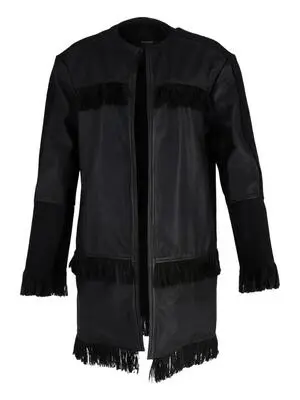 Pinko Mazinga Fringe-detail Leather Coat - Black