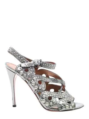Alaïa Studded Strappy Heels Sandals - Silver