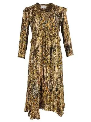 Ba&sh Snake Print Ruffled Midi Dress - Yellow