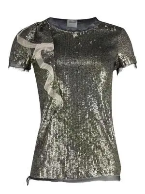 Red Valentino Sequin Embellished T-shirt With Ruffle Detail - Grey