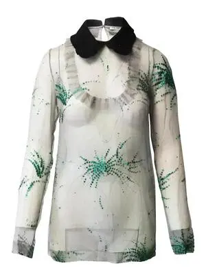 Miu Miu Embellished Ruffled Blouse - White