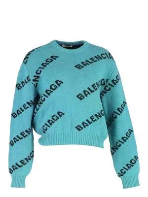 Balenciaga Logo-print Crew-neck Sweater - Blue