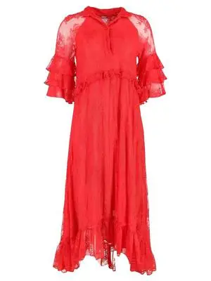 Dodo Bar Or Silk Ruffled Midi Dress - Red