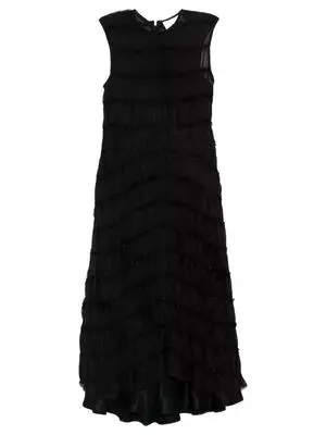 SONG FOR THE MUTE Ruffled Midi Dress - Black
