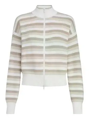 Brunello Cucinelli Ribbed Striped Knit Cardigan - White
