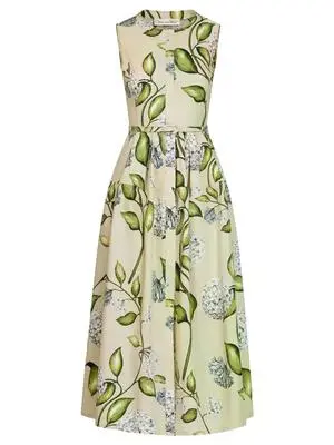 Oscar De La Renta Floral Print Poplin Midi Dress - Neutrals