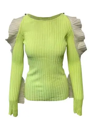 David Koma Ruffled Knitted Top - Green