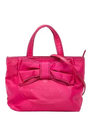 Prada Tessuto Canapa Logo Bow Satchel - Pink