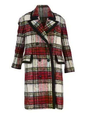 Burberry Plaid Double-breasted Coat - Red