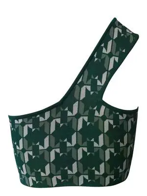 Dodo Bar Or Geometric Jacquard One-shoulder Crop Top - Green