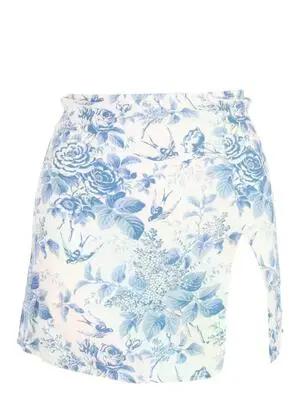 REFORMATION Floral Print Slit Mini Skirt - White