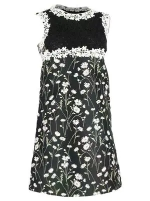 Giambattista Valli Floral-print Lace-detail Mini Dress - Black